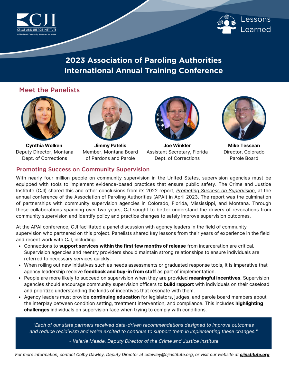 Lessons Learned: Association of Paroling Authorities International 2023 ...